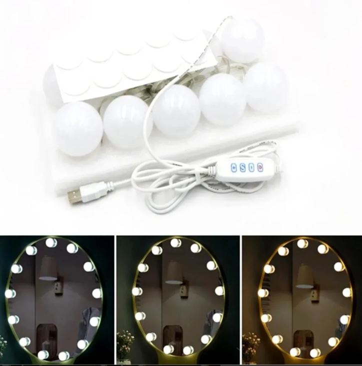 Kit Luces Led Usb Para espejo Camarin 10 Focos Maquillaje Adhesivas ...