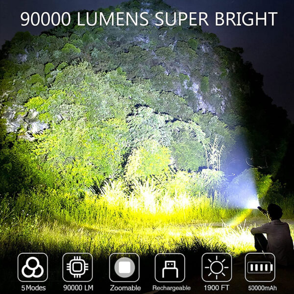 Linterna Led Recargable P50-5 Ipx5 90000 Lúmenes • GoStore