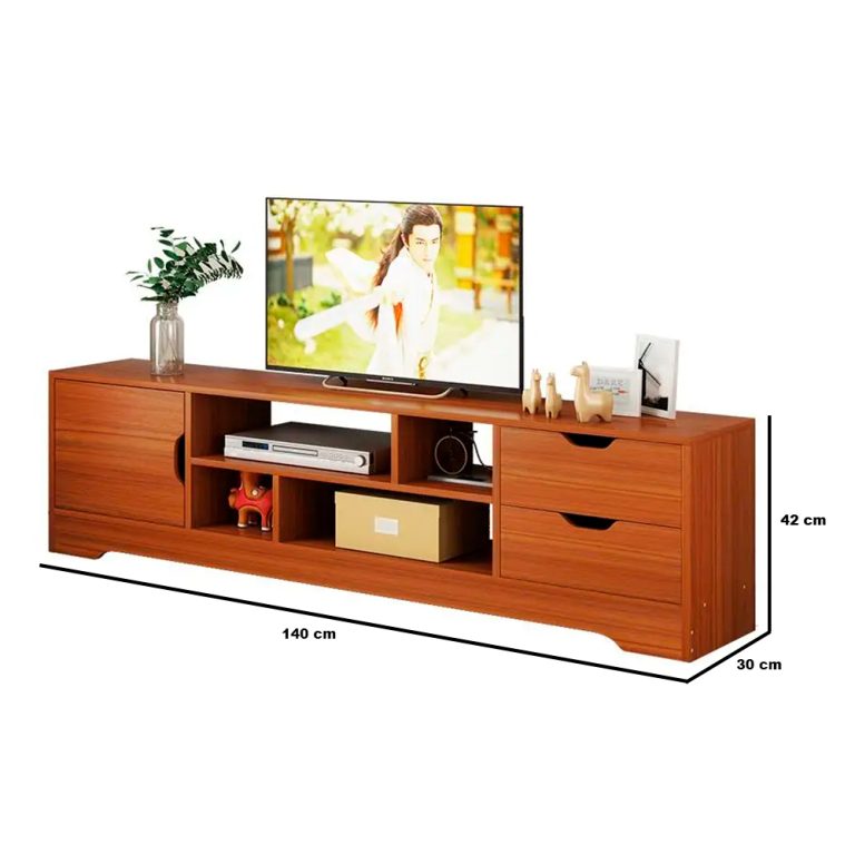 Rack TV Madera MDF 3 Cajones 140 cm Color Caoba • GoStore