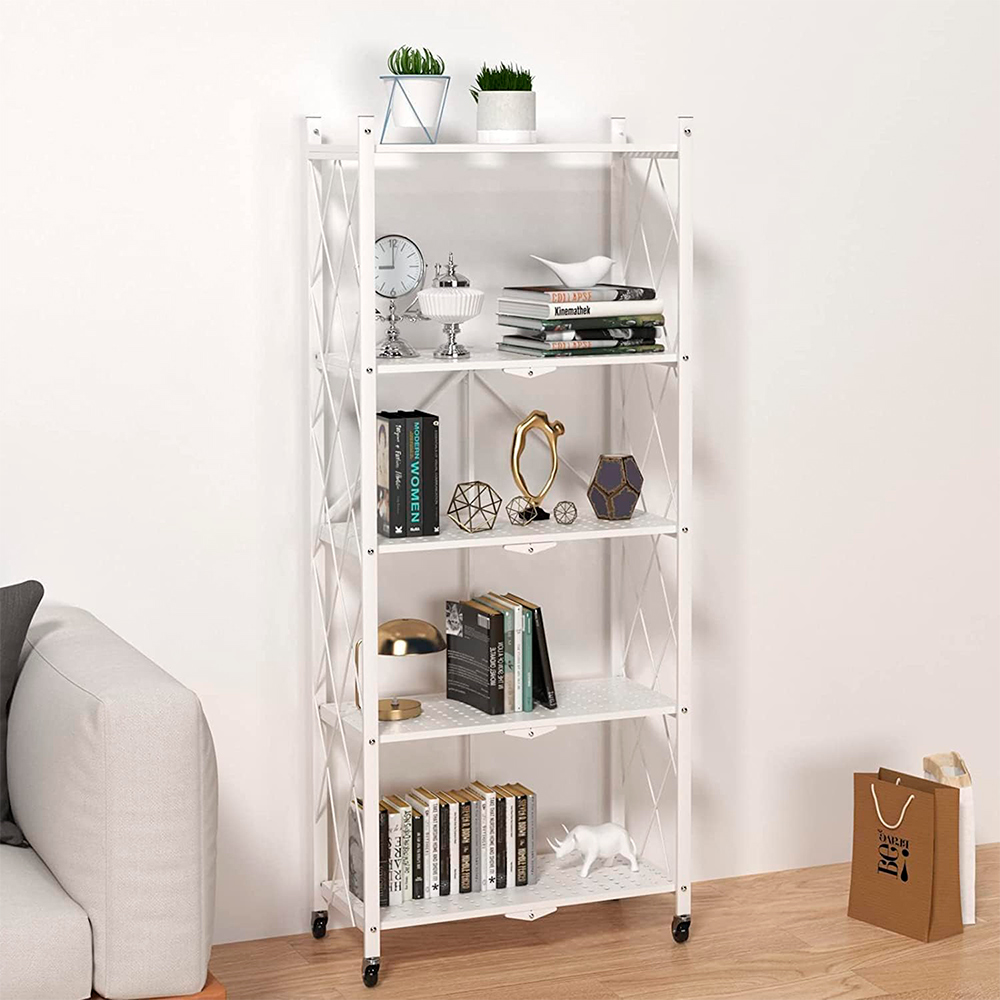 Repisa Metálica Plegable 5 estantes Blanco con Ruedas • GoStore