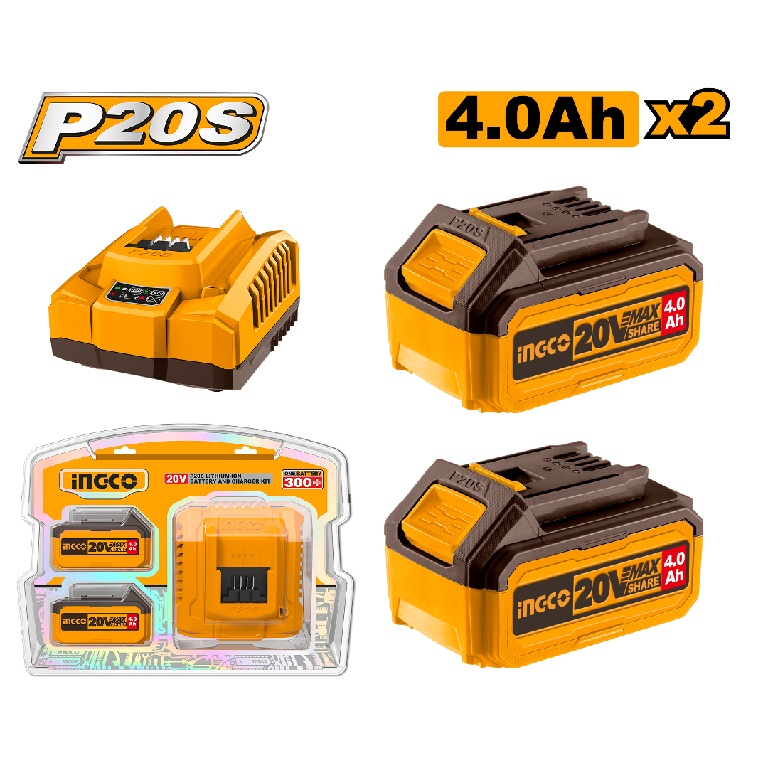 Set X 2 Baterias Ingco 20V 4AMP + 1 Cargador FBCPK1424 • GoStore