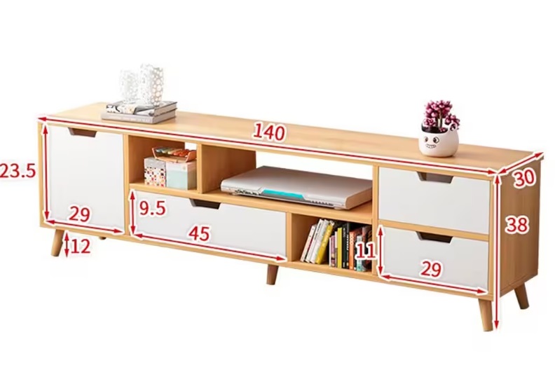 Rack TV Madera Minimalista 4 Cajones 140 cm Color Natural y Blanco ...