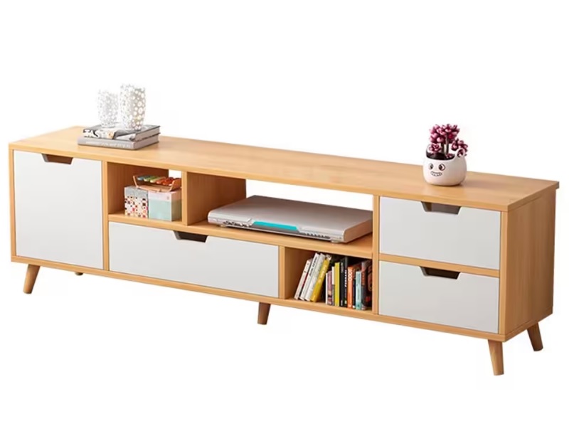 Rack TV Madera Minimalista 4 Cajones 140 cm Color Natural y Blanco ...